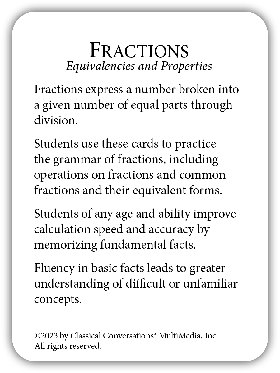 Fractions: Equivalencies and Properties (Math Flashcards)