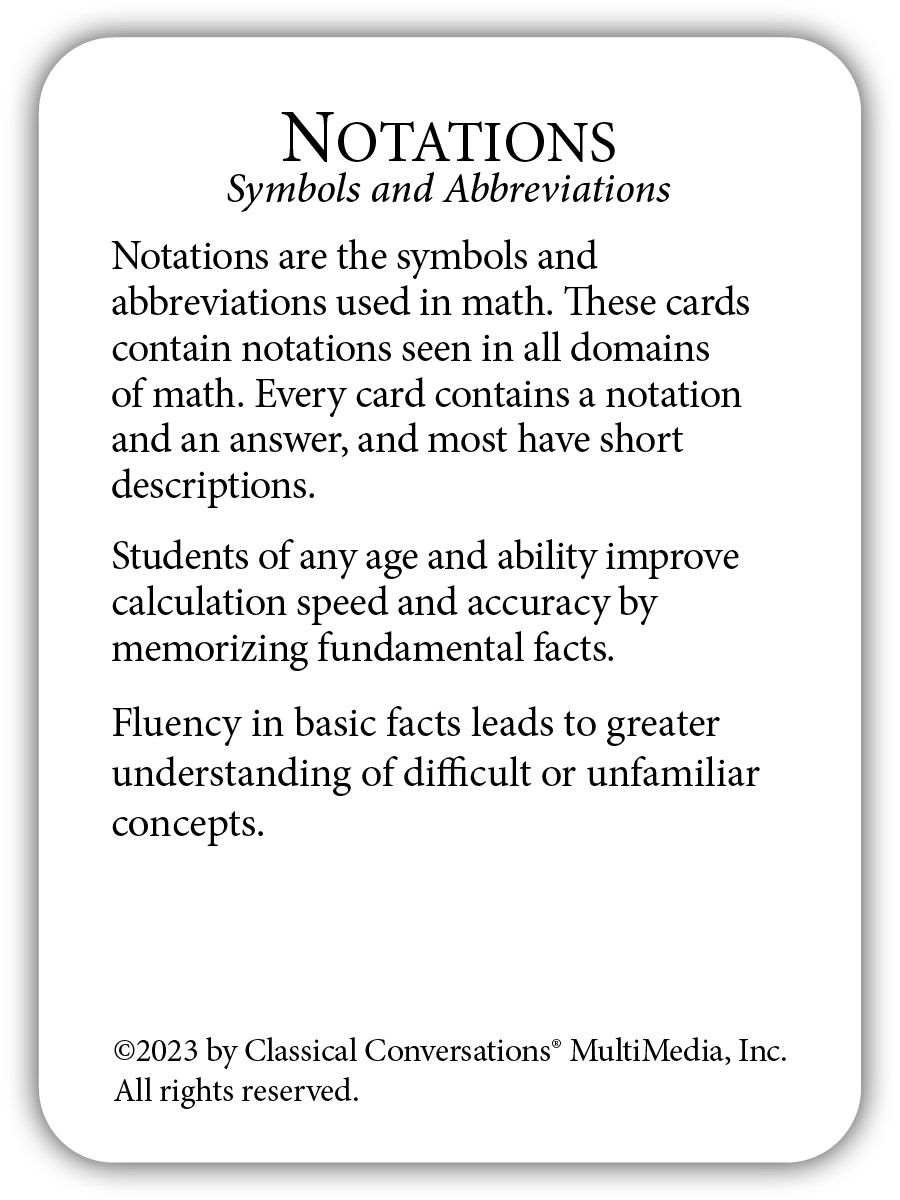 Notations: Symbols and Abbreviations (Math Flashcards)