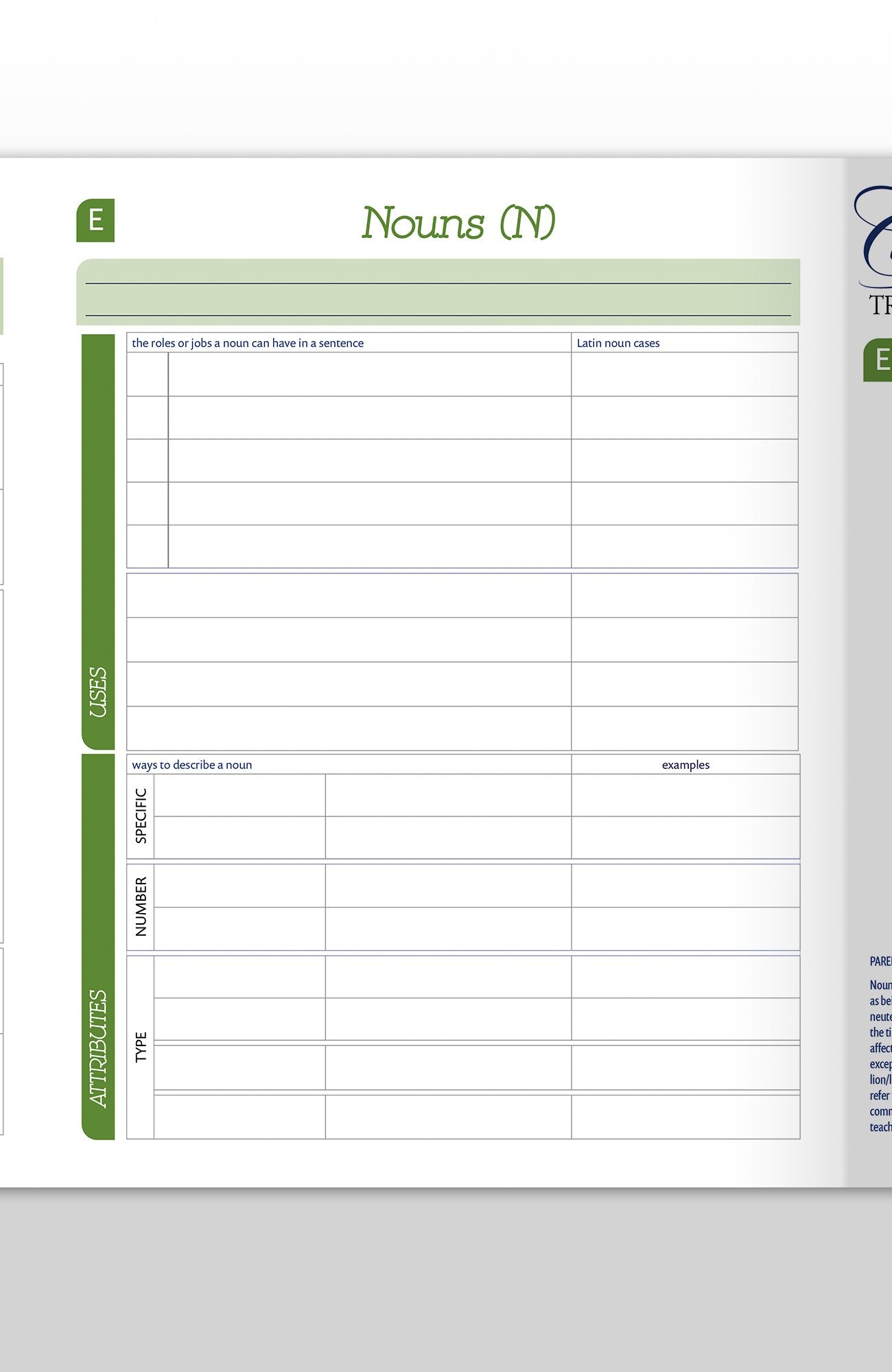 Trivium Tables® Nouns and Modifiers